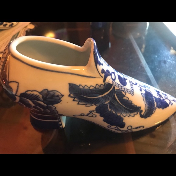 Accents | Vintage Blue And White High Heel Porcelain Collectible Shoe ...